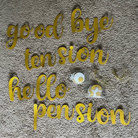 Party Supplies | Goodbye Tension Hello Pension Banner Funny Gold ...